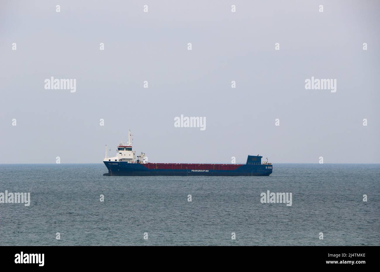 Heavy cargo ship Peak Bremen anchored off the Sardinero beach Santander ...