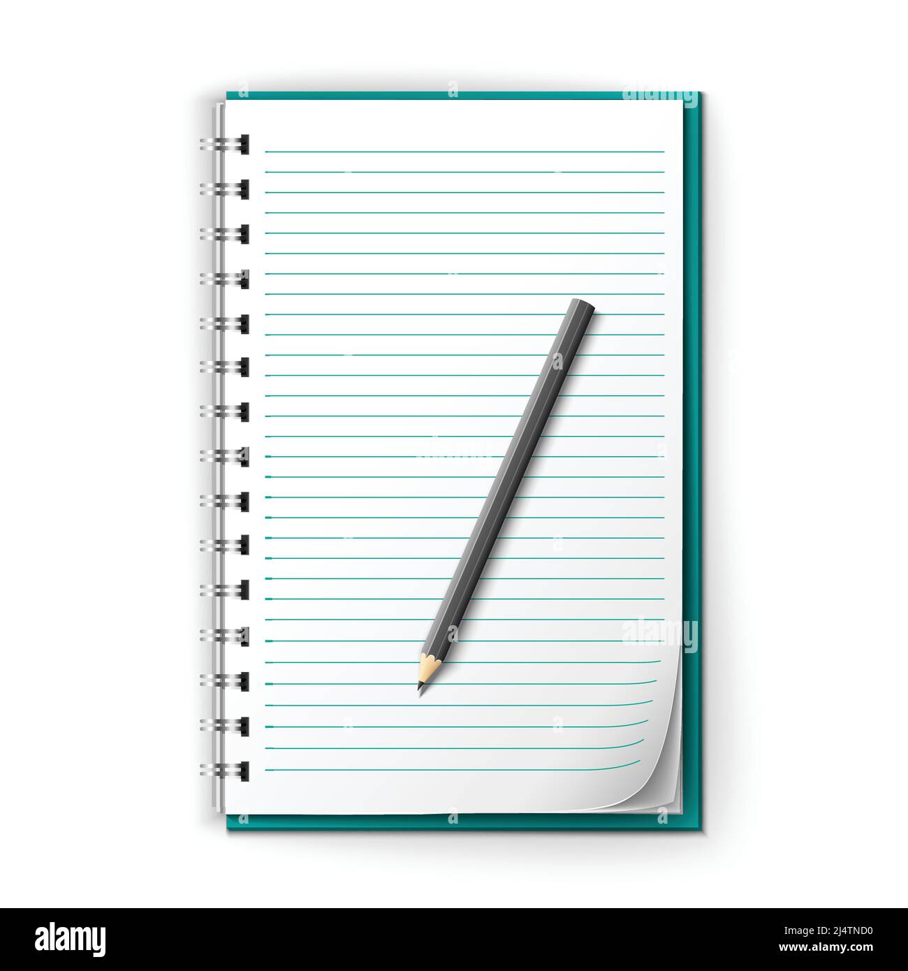 Realistic white lined notepad and pencil sheet isolated on white ... Realistic white lined notepad and pencil sheet isolated on white ...