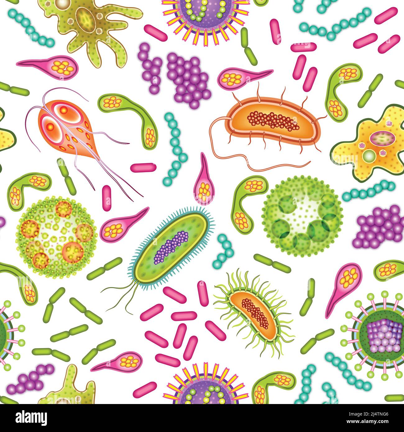 Bacteria virus and germs microorganism cells seamless pattern color ...