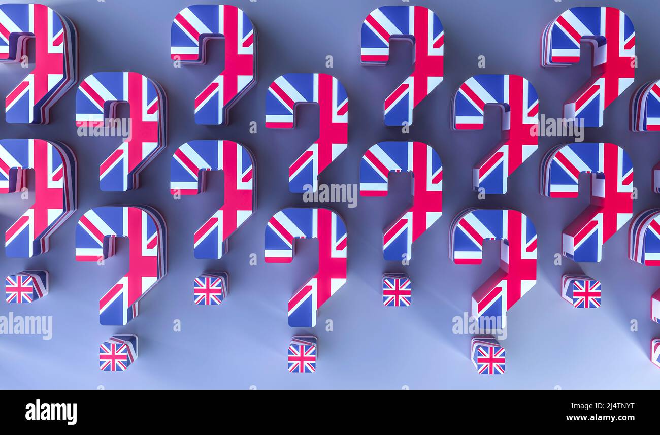 United Kingdom flag and question marks Stock Photo - Alamy