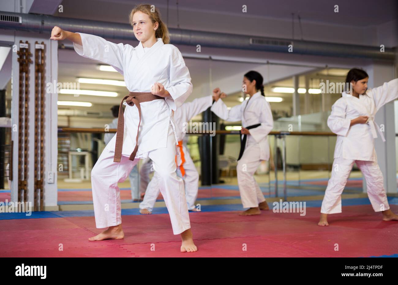 Girl standing in fighting stance during karate training Stock Photo - Alamy