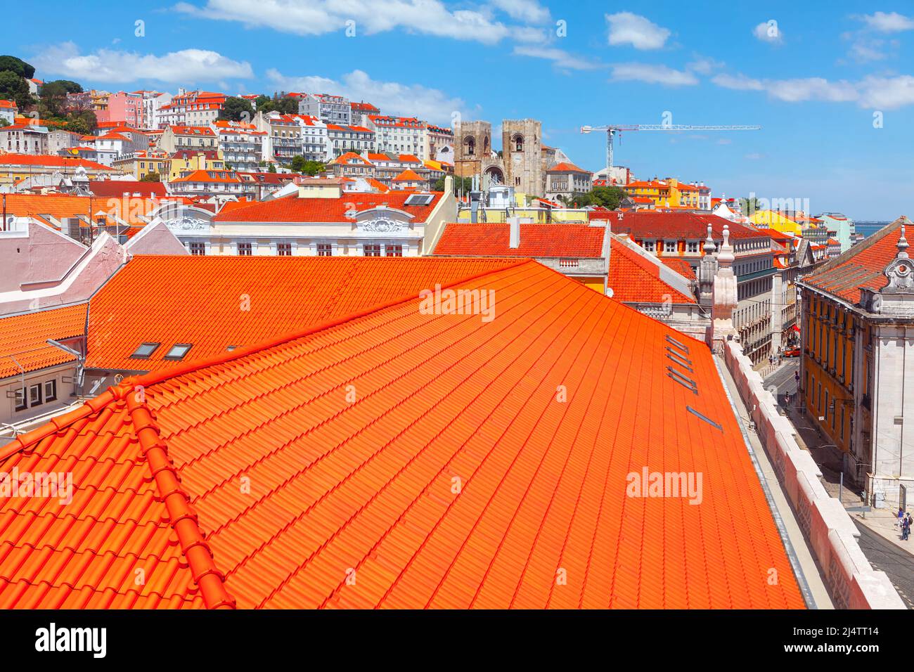 Panorama of Lisbon downtown rooftops . Tiled roofs of Lisboa Portugal ...