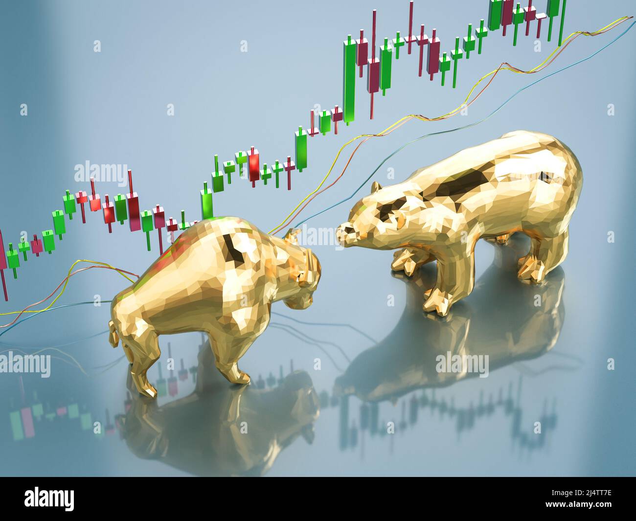 Bull and bear economy concept with 3d rendering bull and bear confront ...