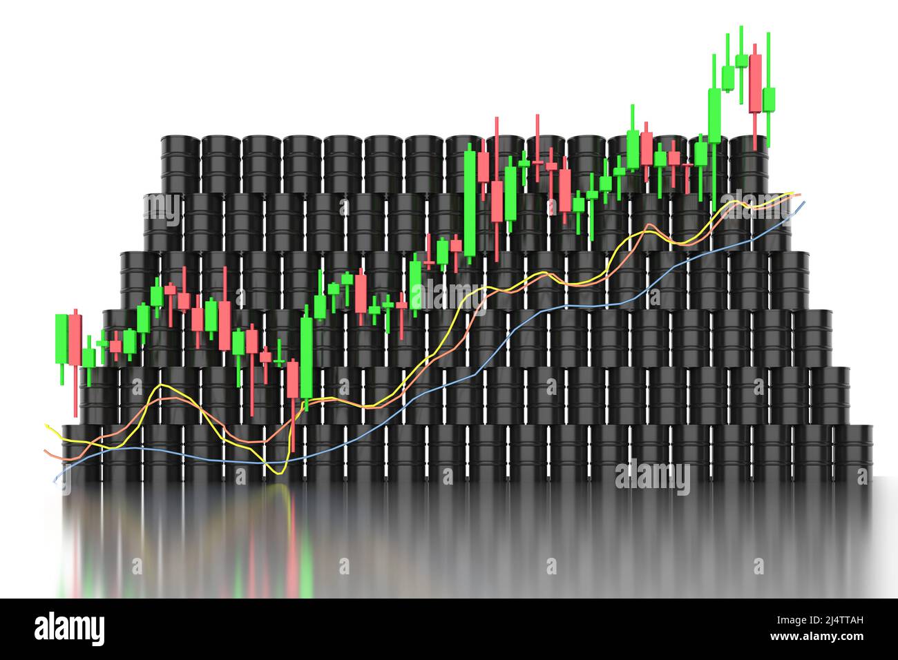 Oil price rising concept with 3d rendering oil barrel with business ...