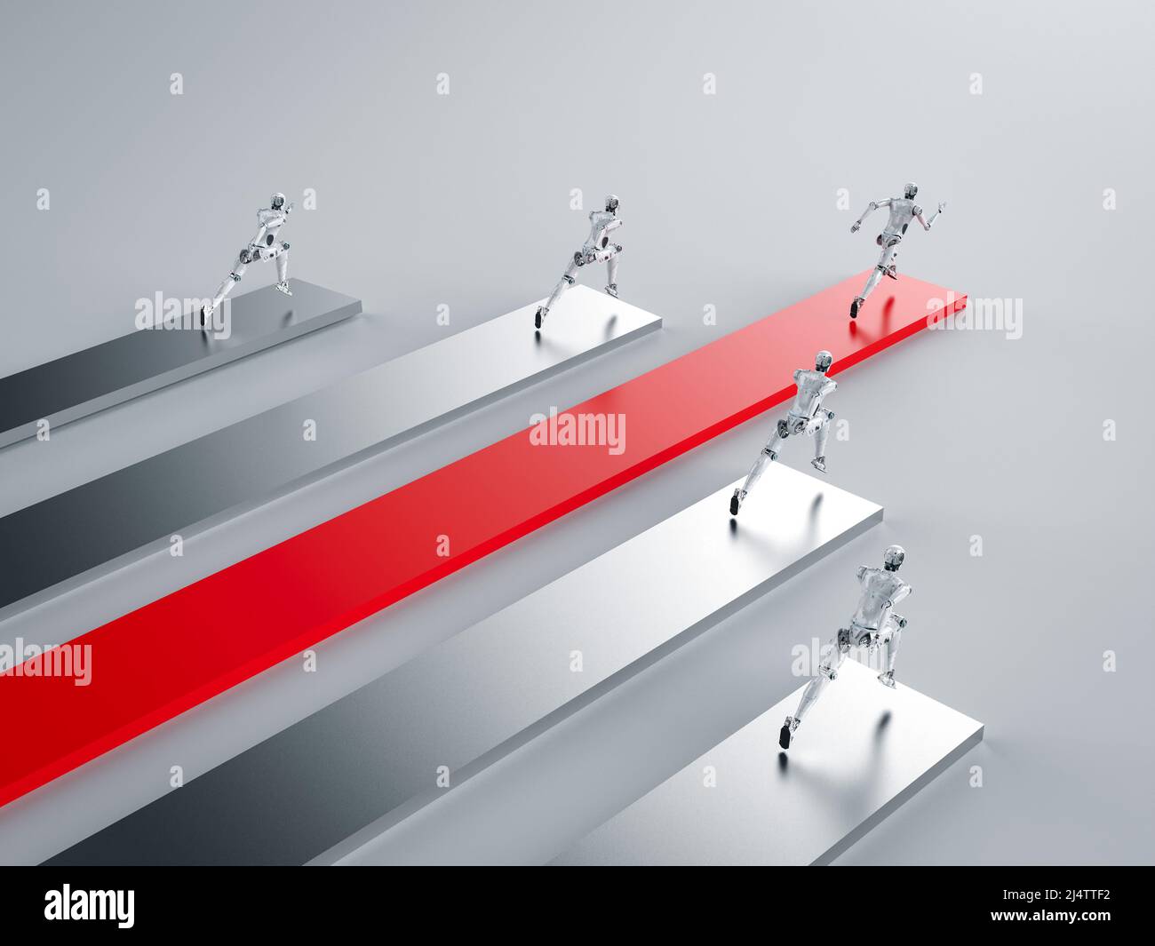Leadership concept with 3d rendering robot move faster than others ...
