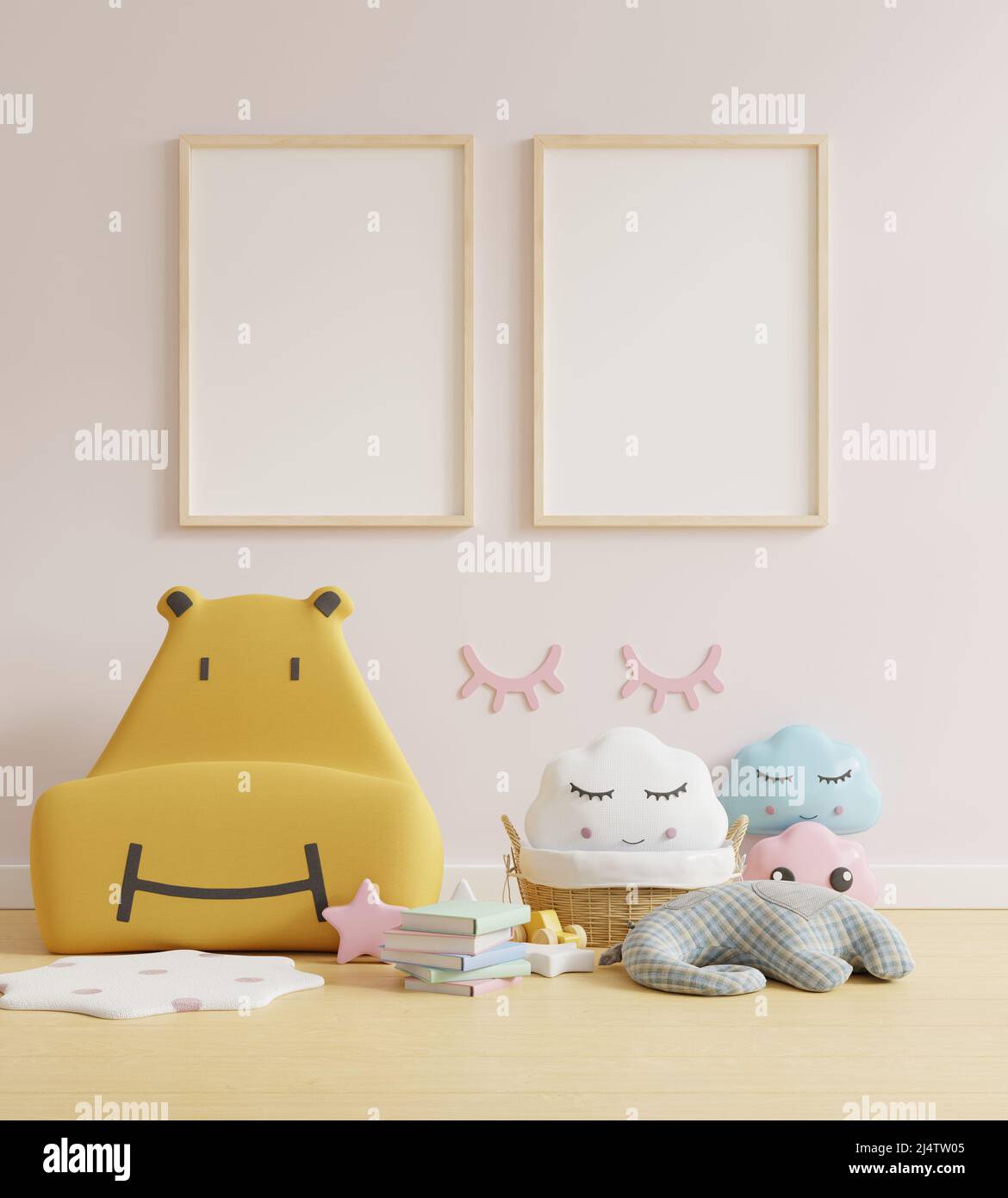 Mock up poster frame in children room,kids room,nursery mockup.3D ...