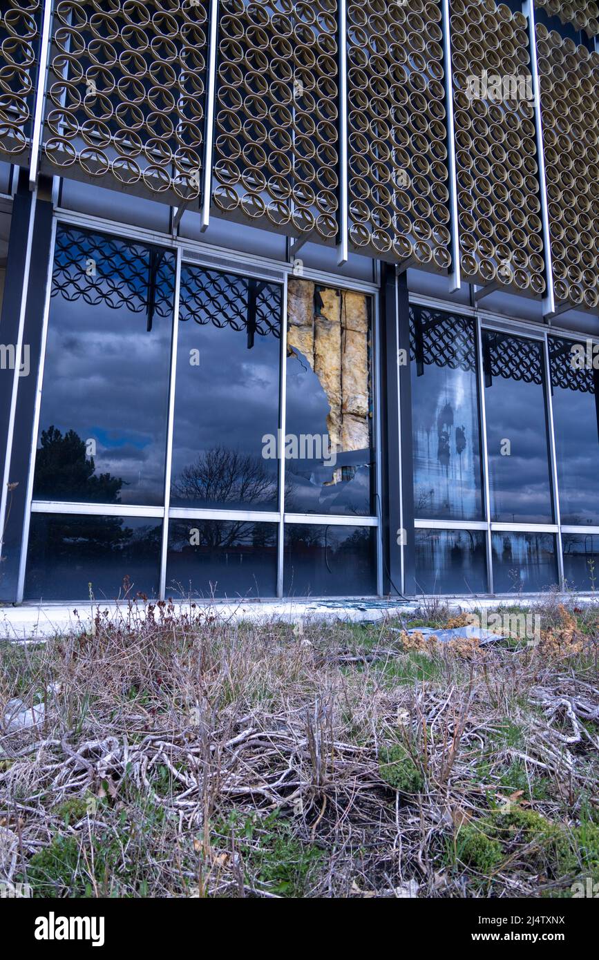 detail with broken window, The Reynolds Metals Company former Great ...