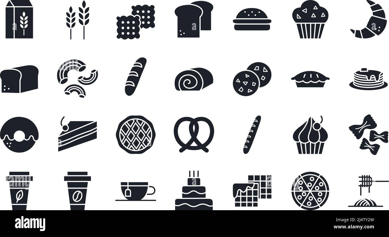 Bread, bakery products, pastry and confectionery icon set. Isolated ...