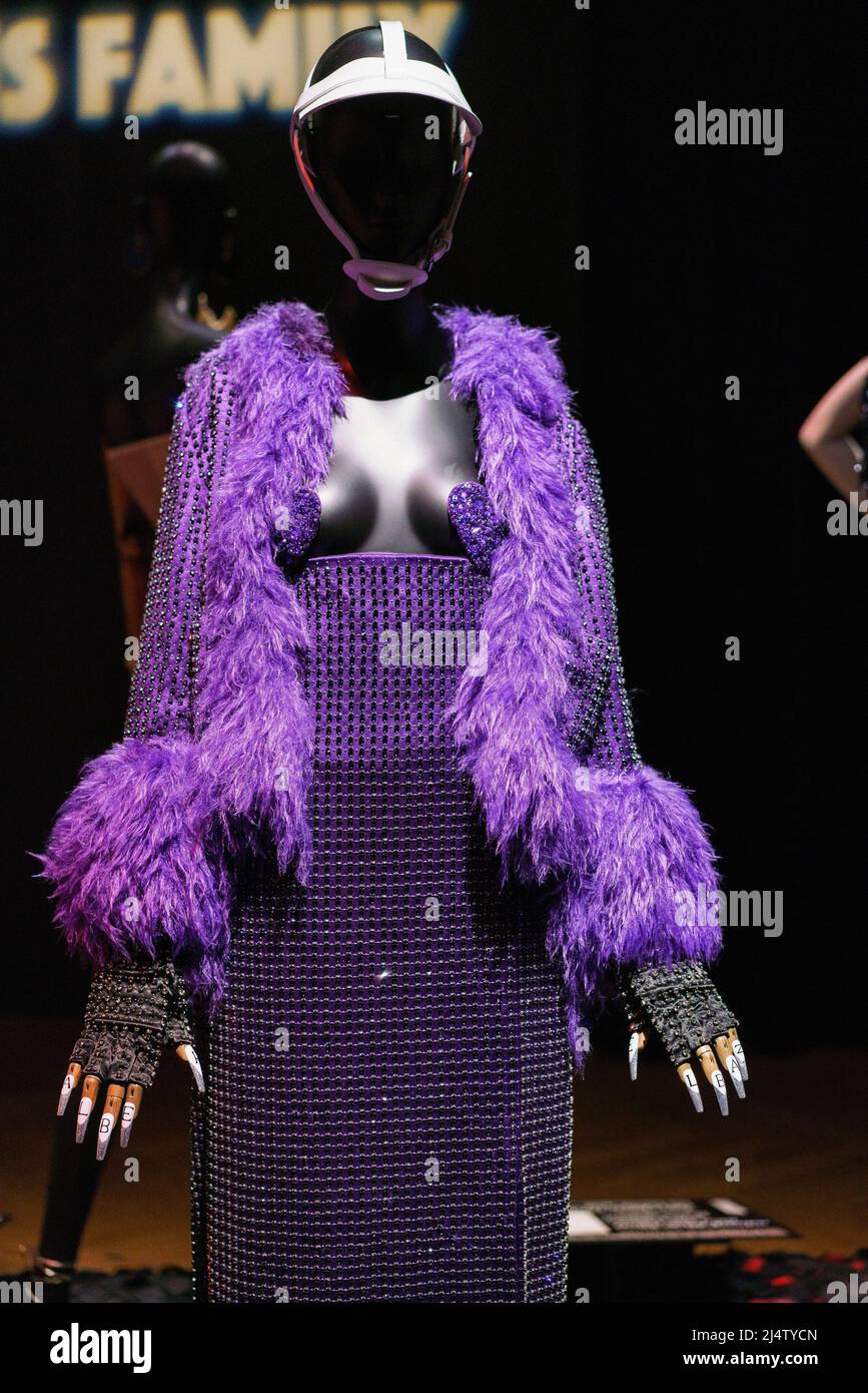Paris, France. 13th Apr, 2022. Designer dress by Gucci is exhibited ...