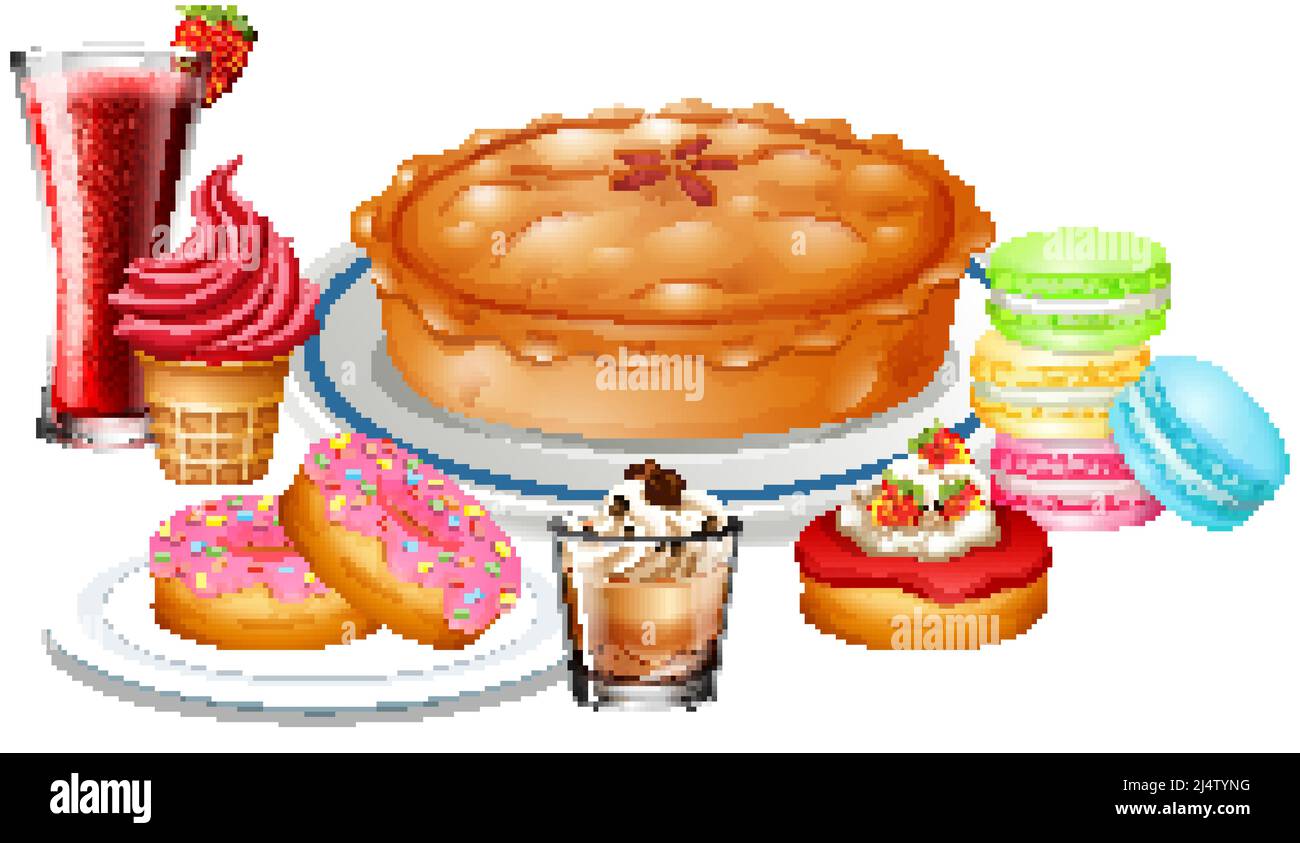 Delicious desserts cartoon set illustration Stock Vector Image & Art ...