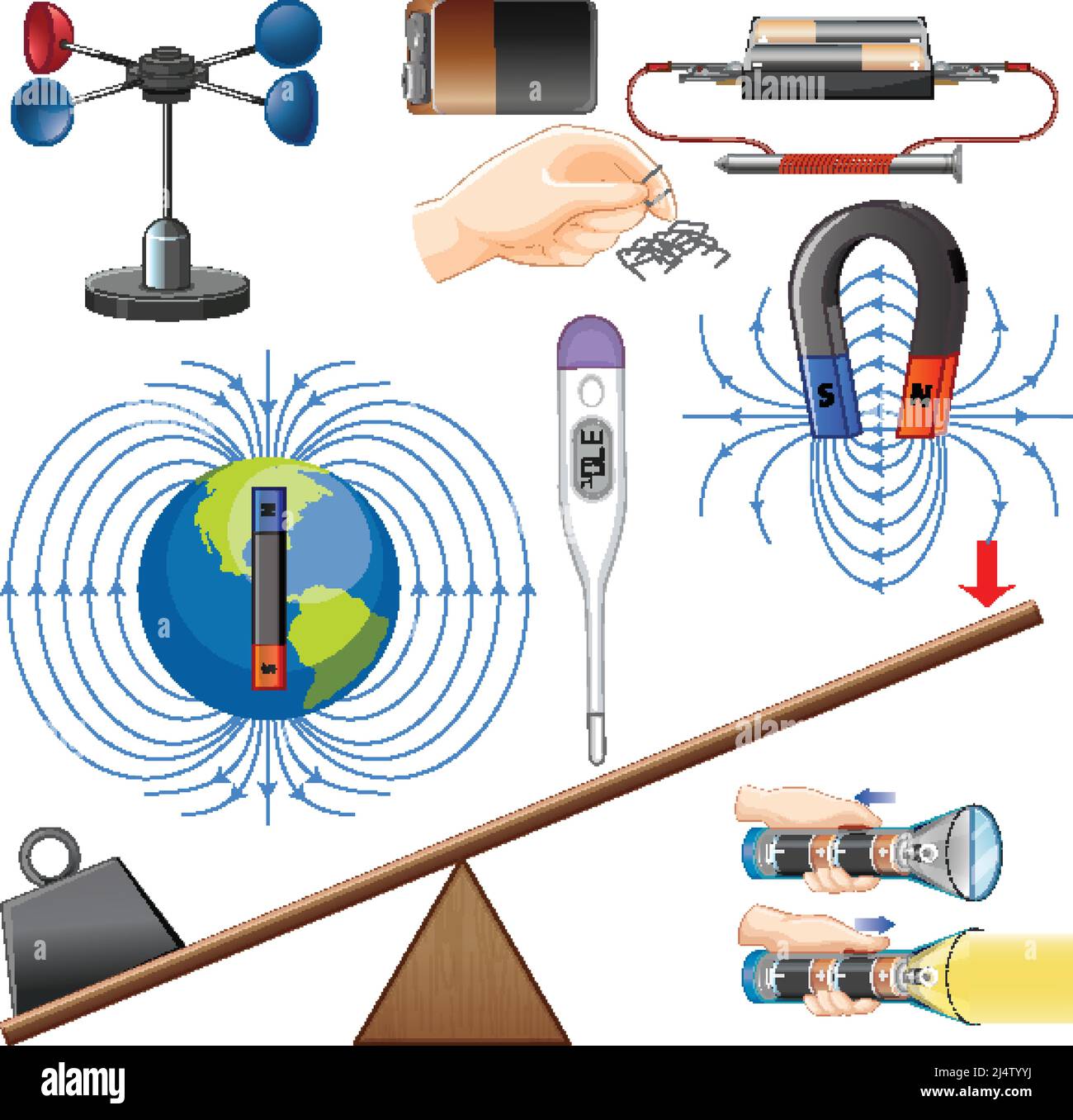 Different science equipments on white background illustration Stock ...