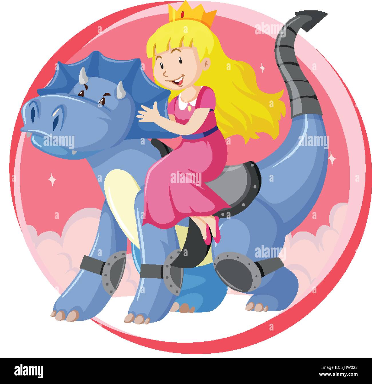 Fantasy princess character riding a dragon on white background ...