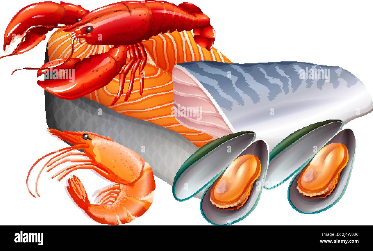 Seafood cartoon set on white background illustration Stock Vector Image ...