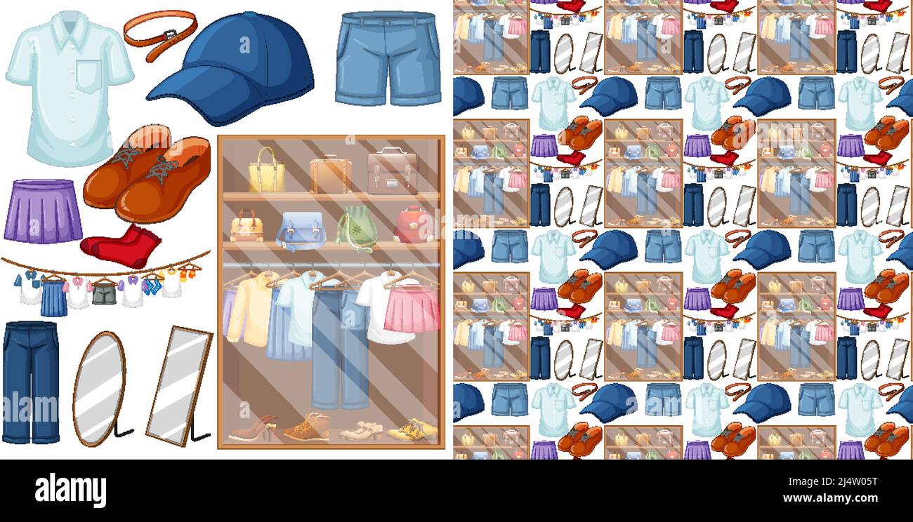 Seamless background design with cloth theme on white background ...