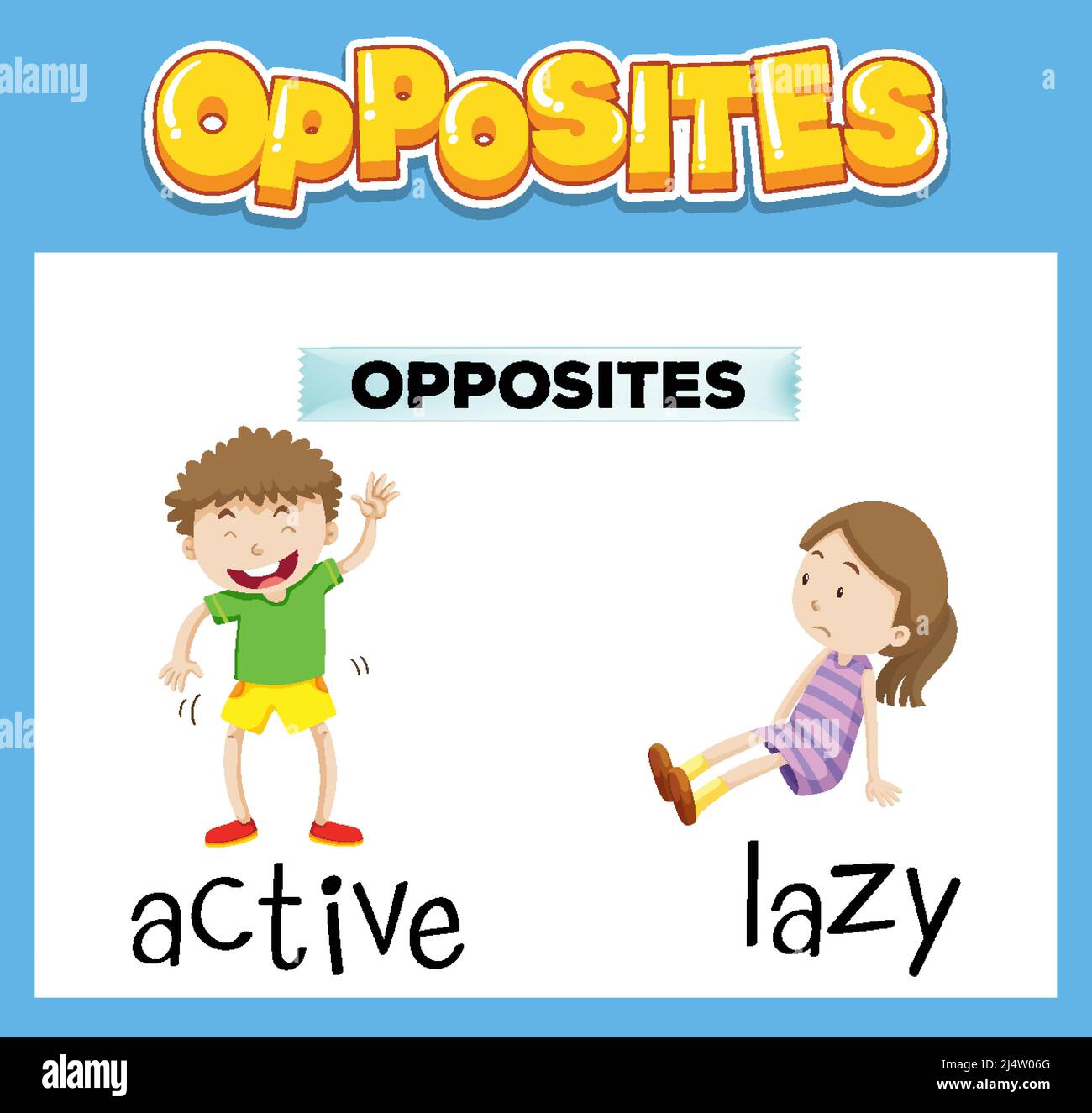Opposite English words with active and lazy illustration Stock Vector ...