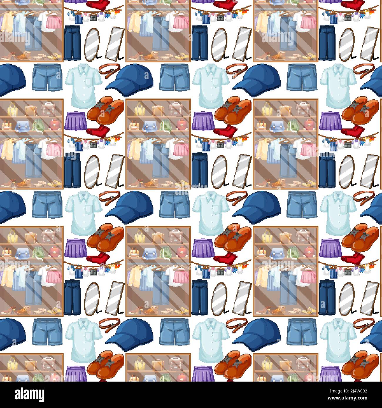 Seamless background design with cloth theme on white background ...