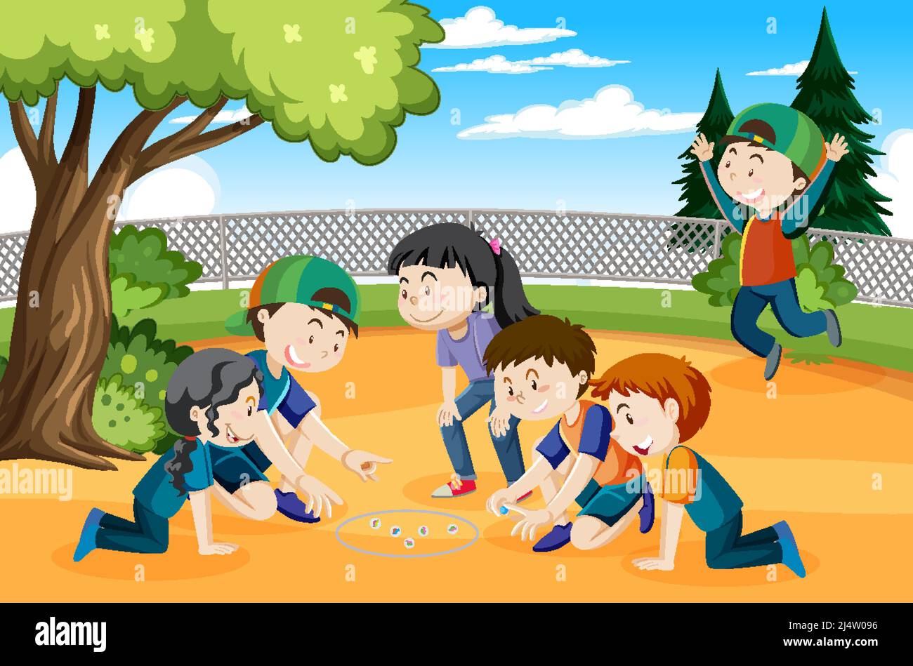 Children playing jack stones at the park illustration Stock Vector ...