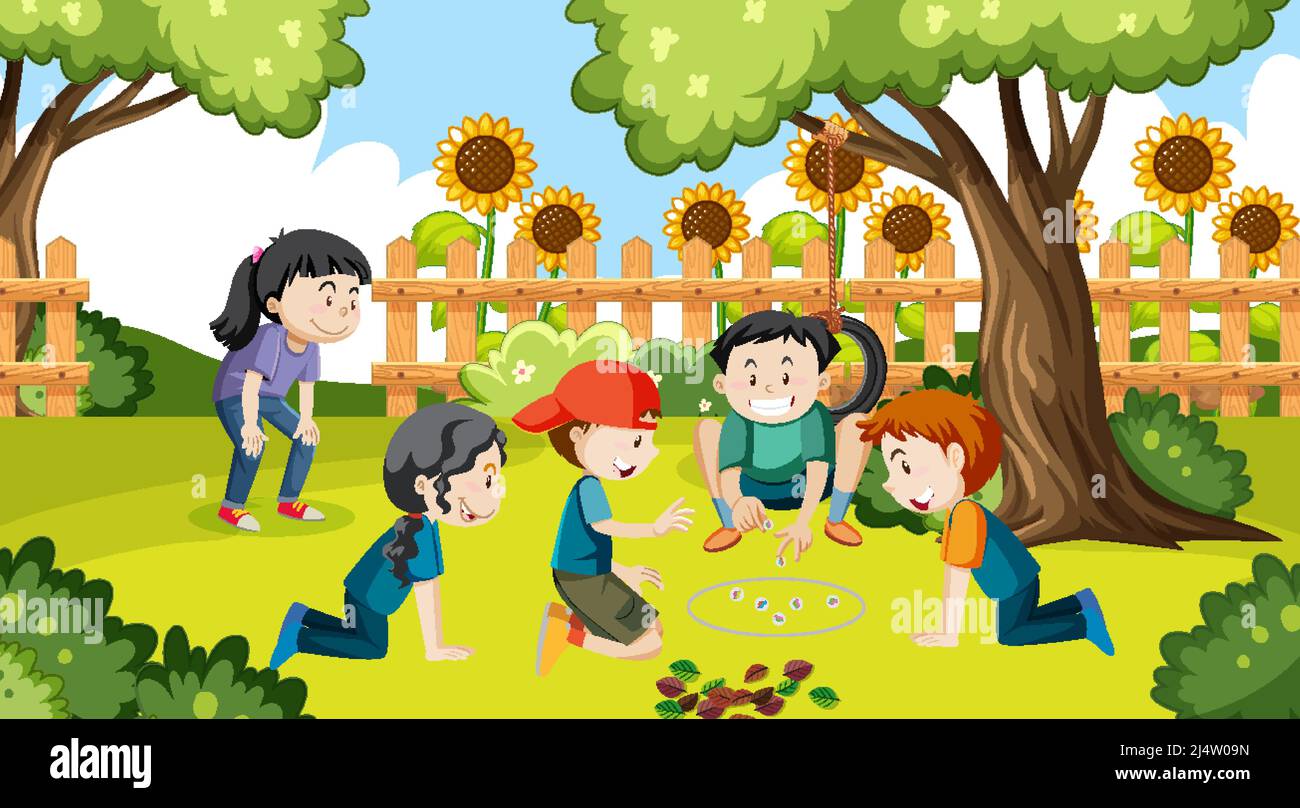 Children playing jack stones at the park illustration Stock Vector ...