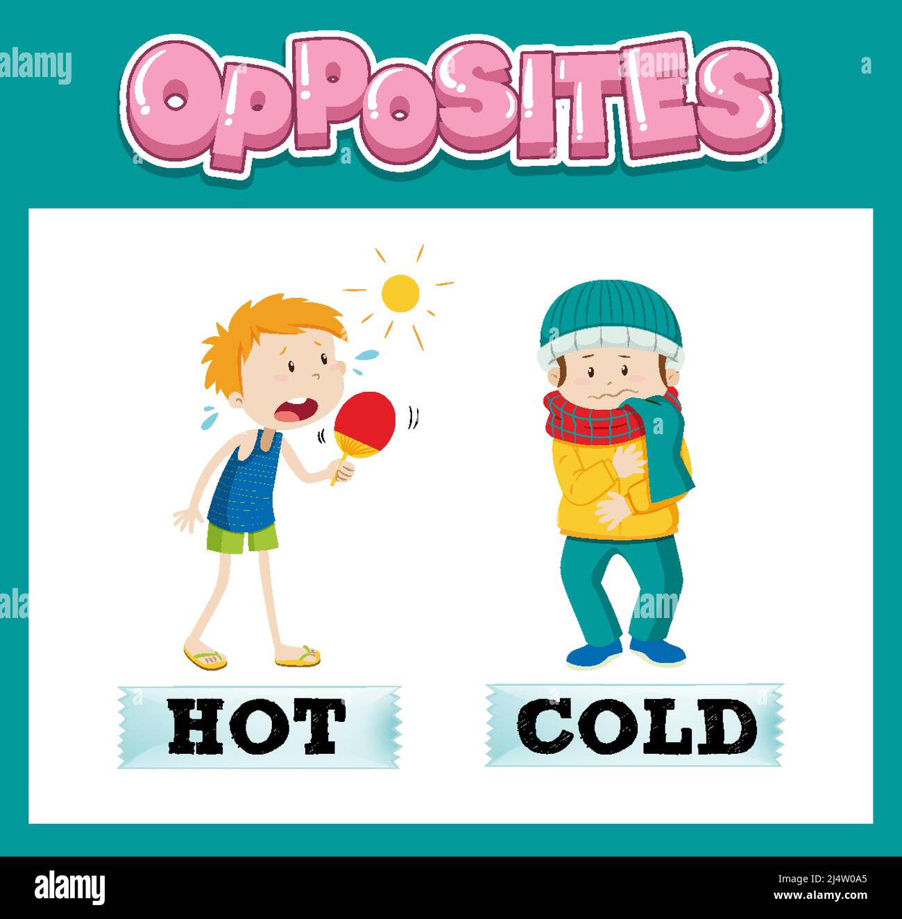 Opposite English words with hot and cold illustration Stock Vector ...