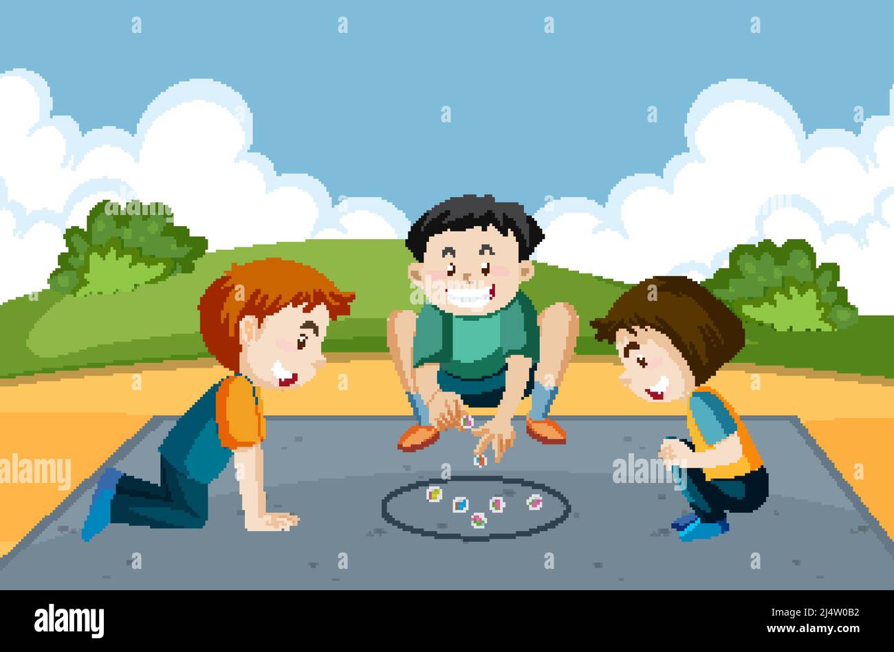 Outdoor park with children playing marbles illustration Stock Vector ...