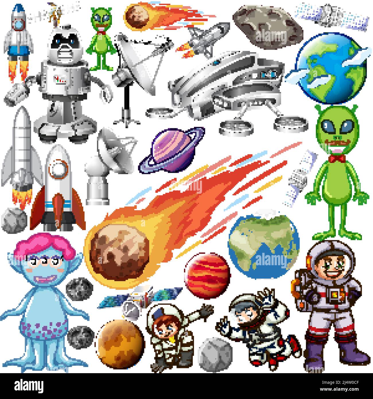 Set of space objects on white background illustration Stock Vector ...