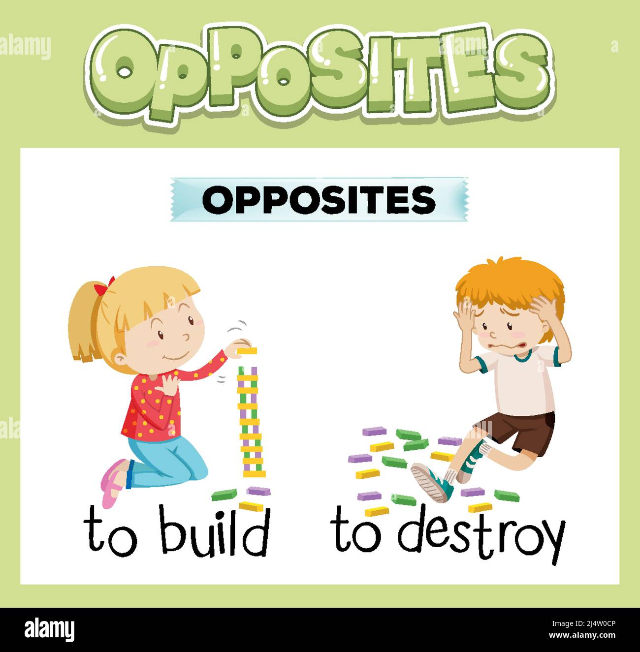 Opposite English words with build and destroy illustration Stock Vector ...