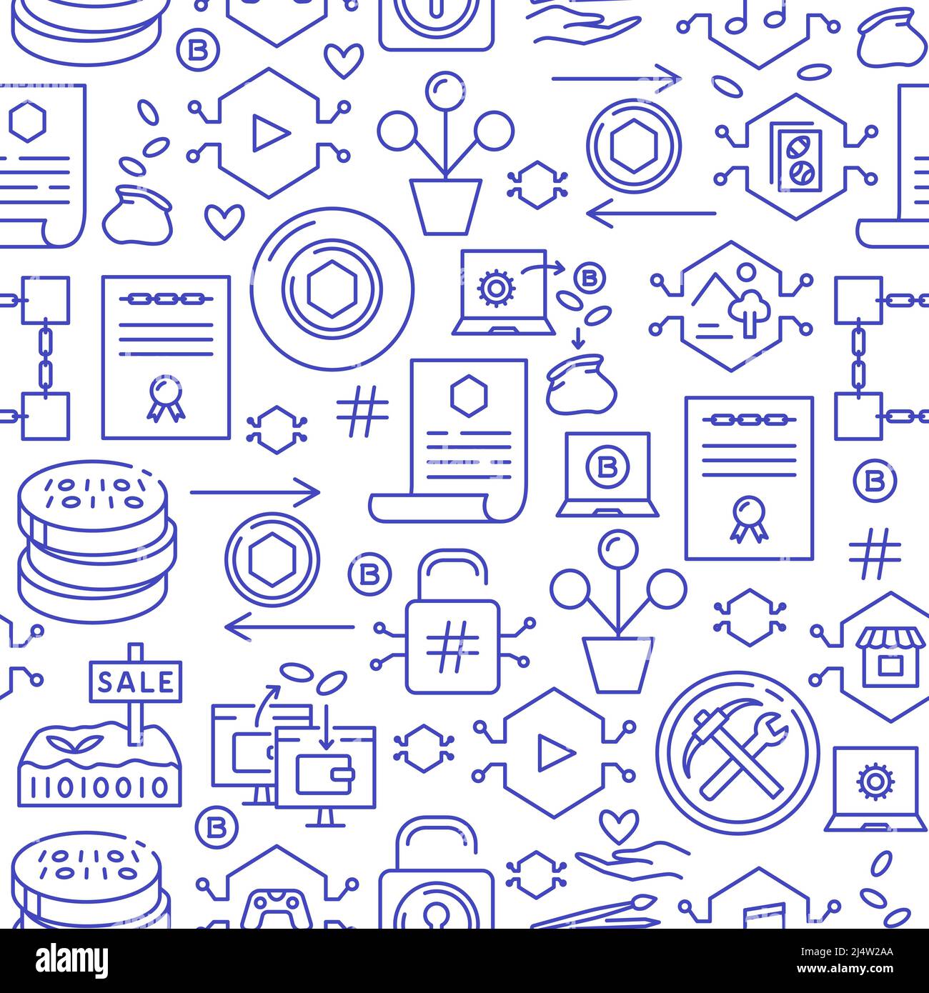 NFT token seamless pattern in line style. Virtual property and digital ...