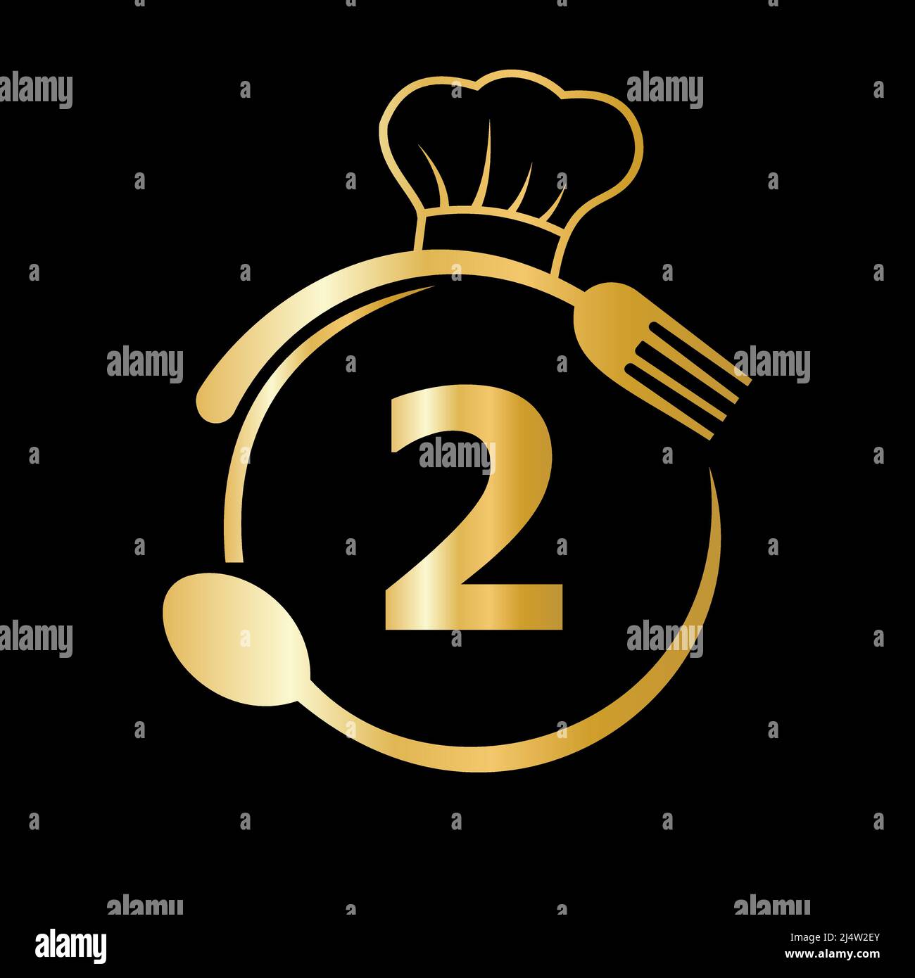 Restaurant Logo on Letter 2 with Chef Hat, Spoon and Fork Symbol for ...