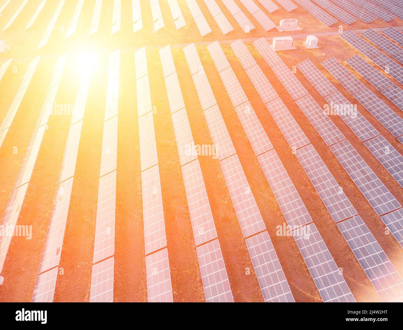 Aerial top view of a solar panels power plant. Photovoltaic solar ...
