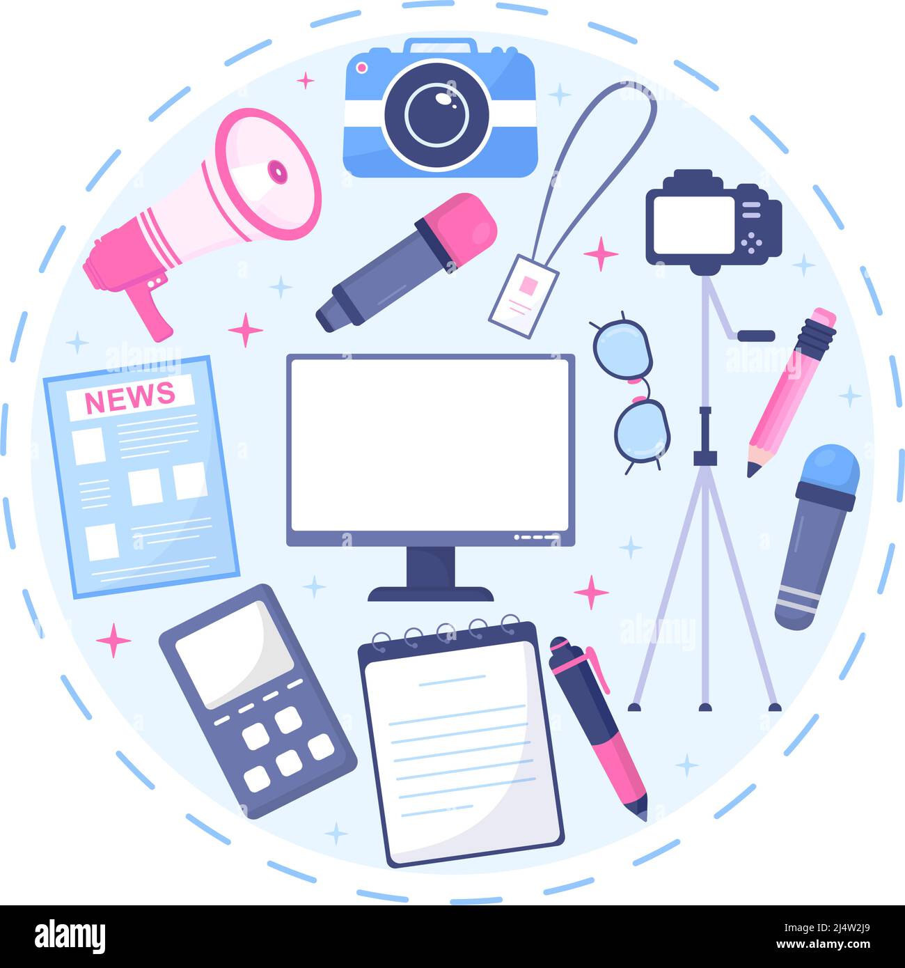 Journalism or Social Broadcasting with Equipment, News, Microphones, Reporter and Interview ...