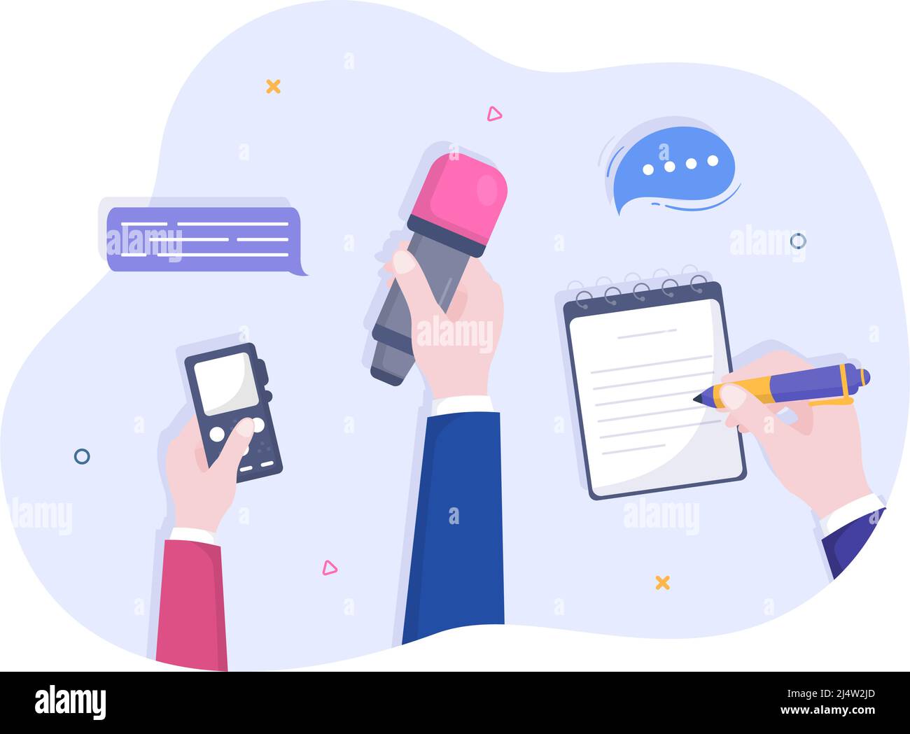 Journalism or Social Broadcasting with Equipment, News, Microphones ...