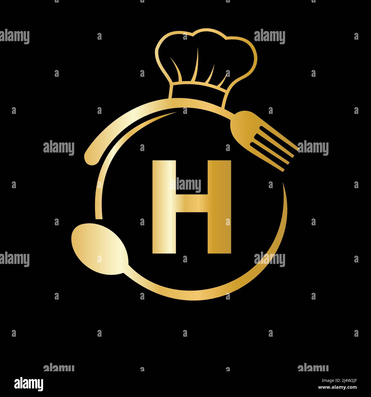 Restaurant Logo on Letter H with Chef Hat, Spoon and Fork Symbol for ...