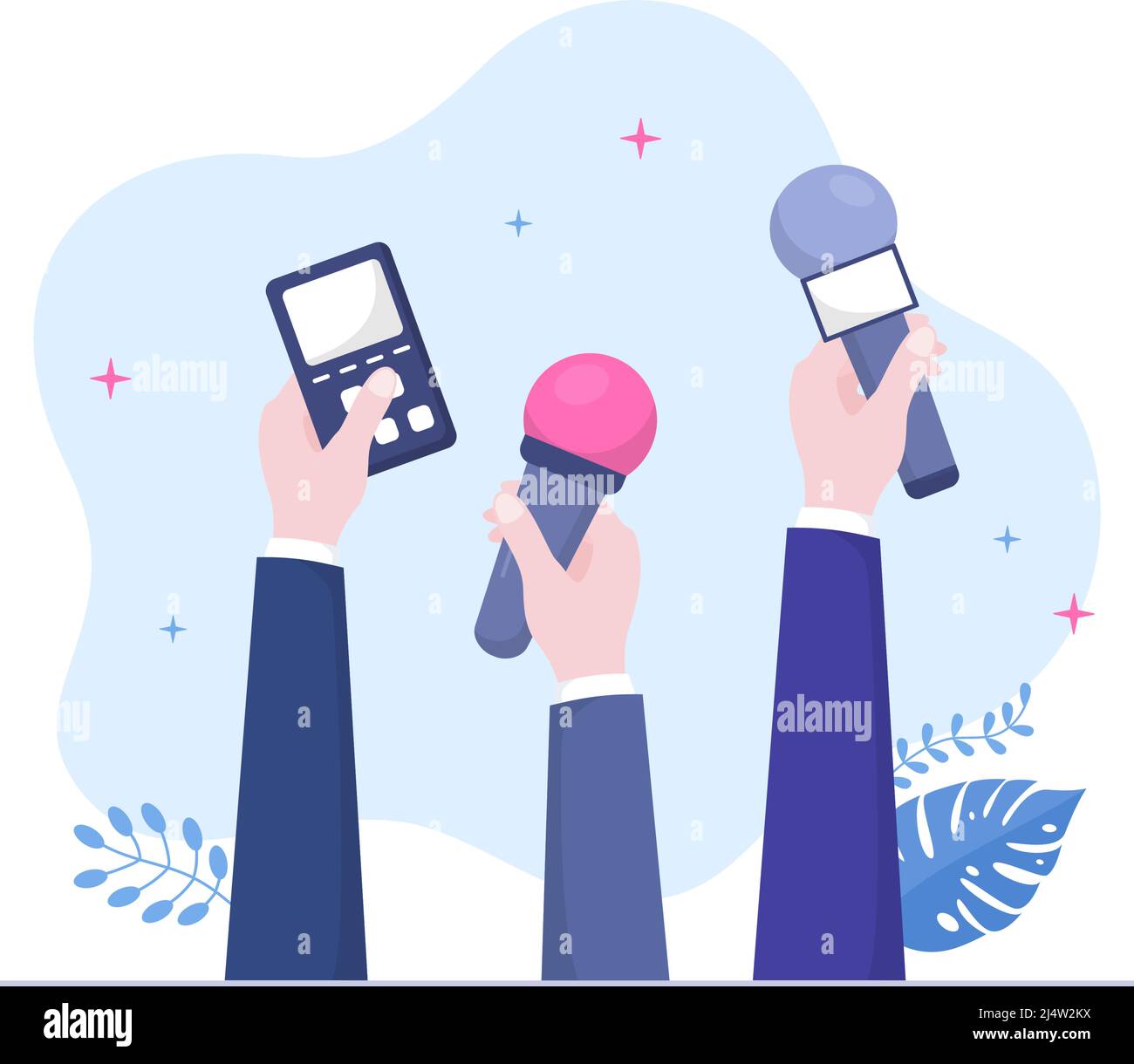 Journalism or Social Broadcasting with Equipment, News, Microphones ...