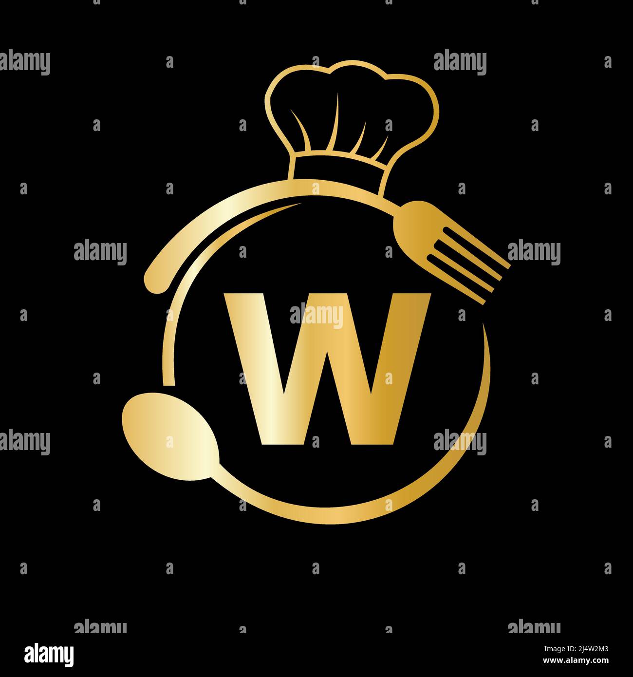Restaurant Logo on Letter W with Chef Hat, Spoon and Fork Symbol for ...