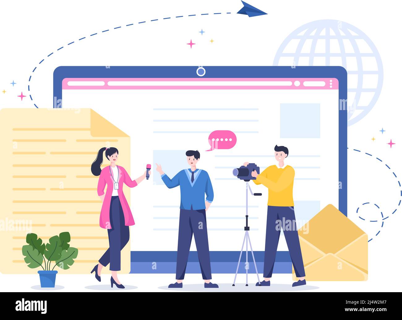 Journalism or Social Broadcasting with Equipment, News, Microphones ...