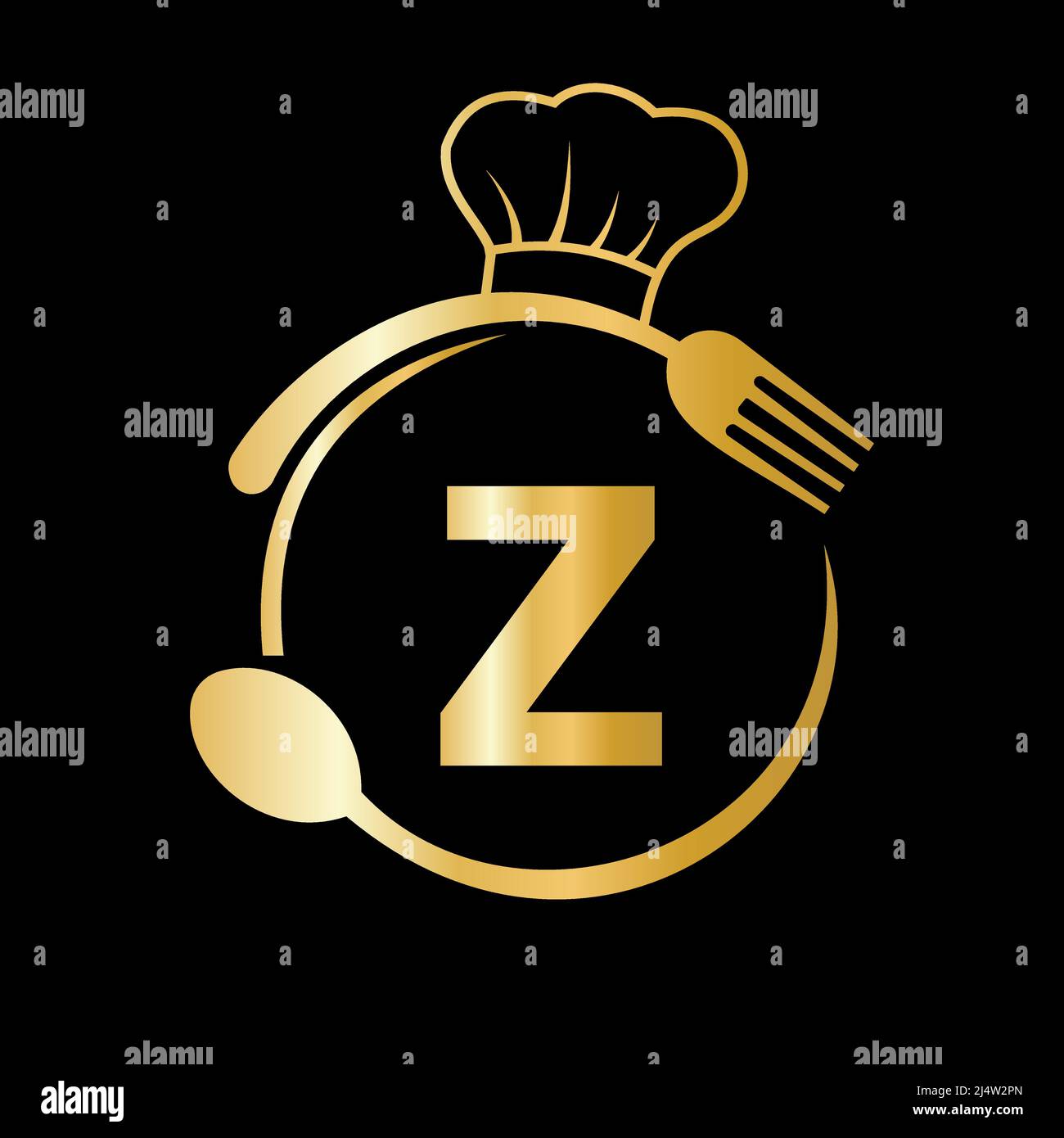 Restaurant Logo on Letter Z with Chef Hat, Spoon and Fork Symbol for ...