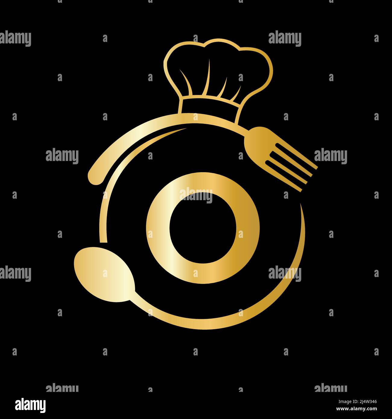 Restaurant Logo on Letter O with Chef Hat, Spoon and Fork Symbol for ...