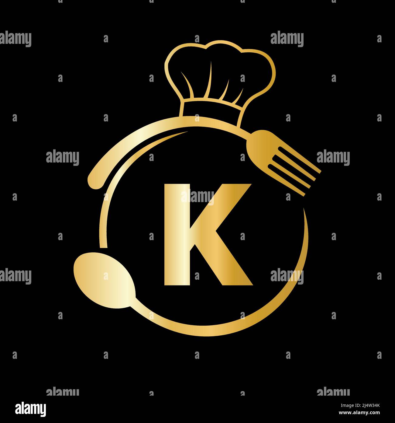 Restaurant Logo on Letter K with Chef Hat, Spoon and Fork Symbol for ...