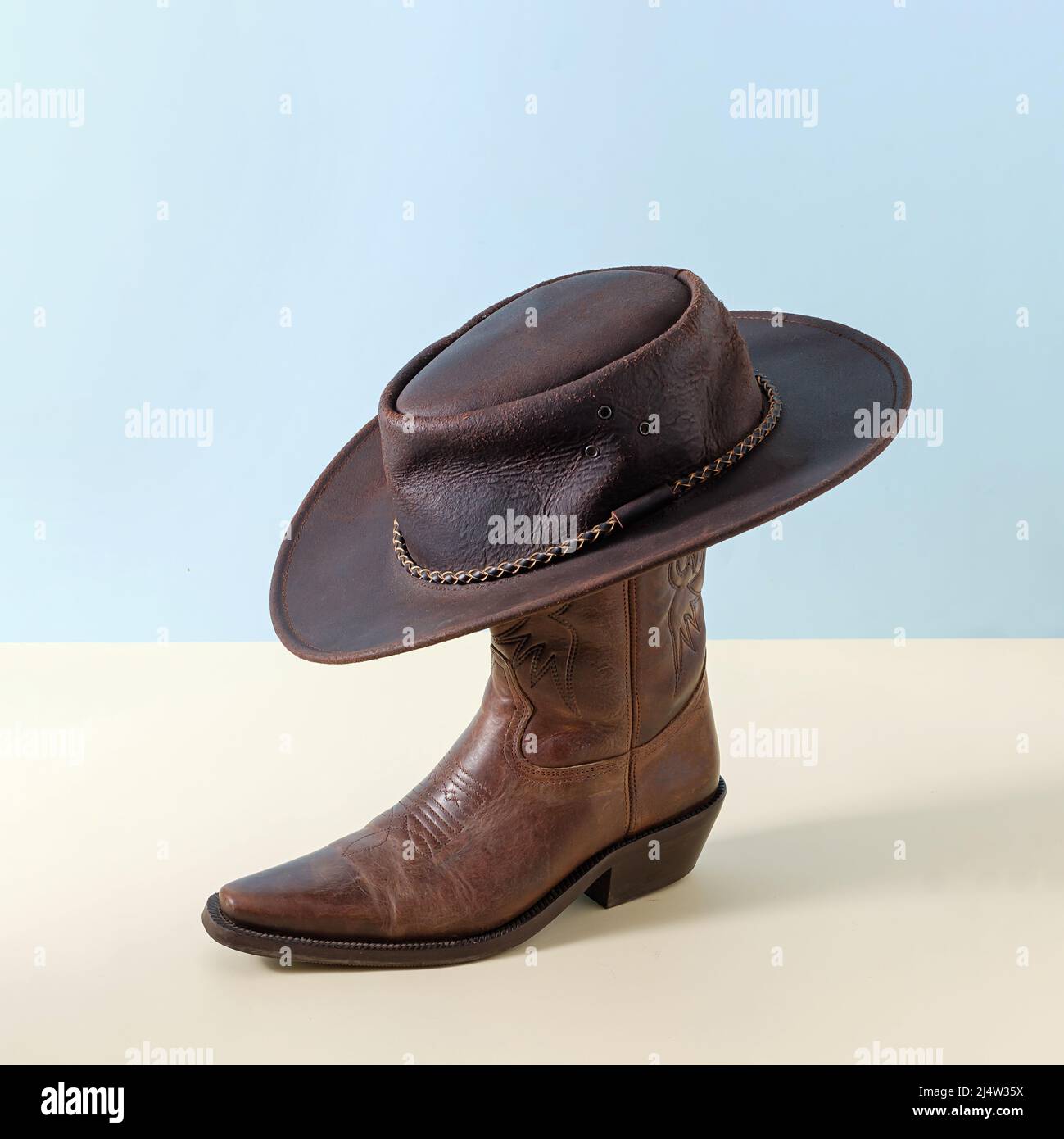 Boot shoes and texas wild west american cowboy hat as minimal concept ...