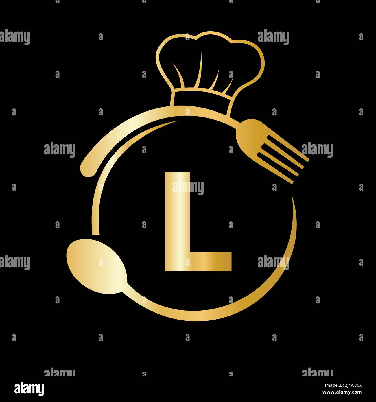 Restaurant Logo on Letter L with Chef Hat, Spoon and Fork Symbol for ...