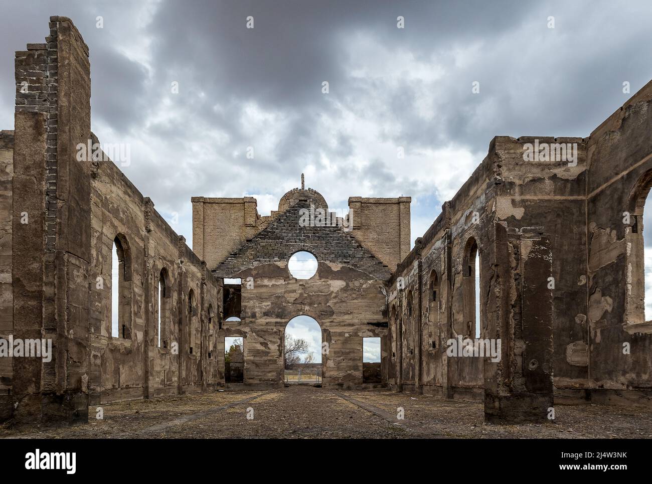 Abandoned and broken church Las Mesitas Church in the town of Mogote ...