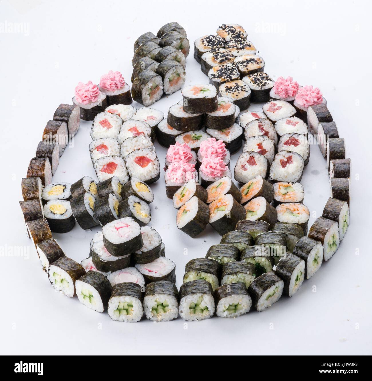Sushi set and composition at white background. Japanese food restaurant ...
