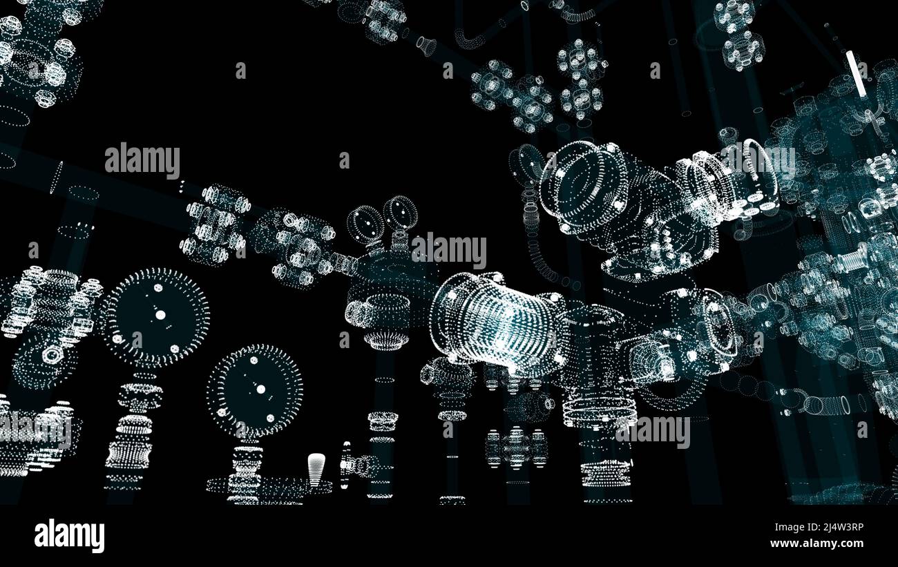 Particle hologram industrial equipment, valves, pipes and sensors Stock ...