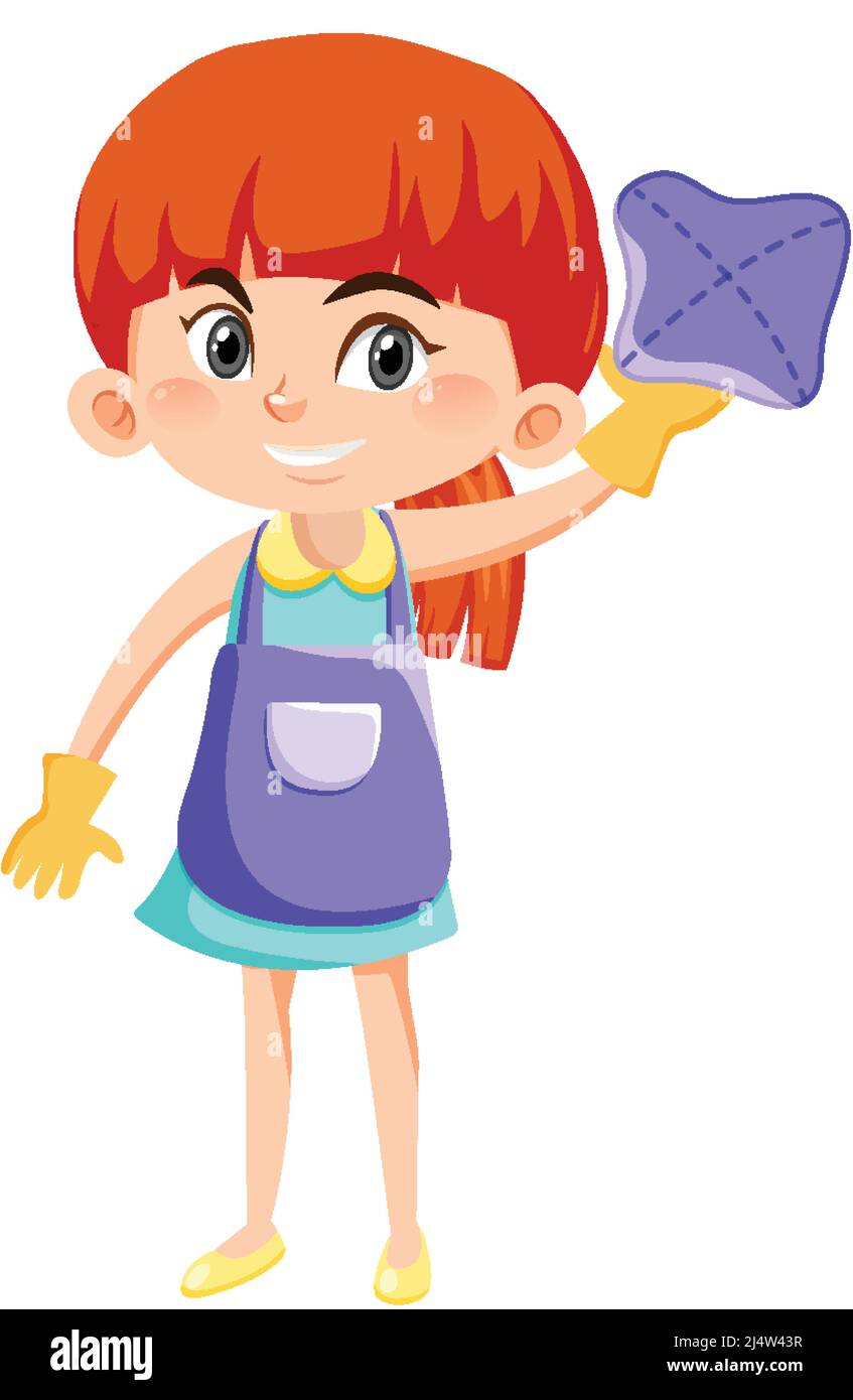 A cute girl cleaning cartoon character illustration Stock Vector Image ...