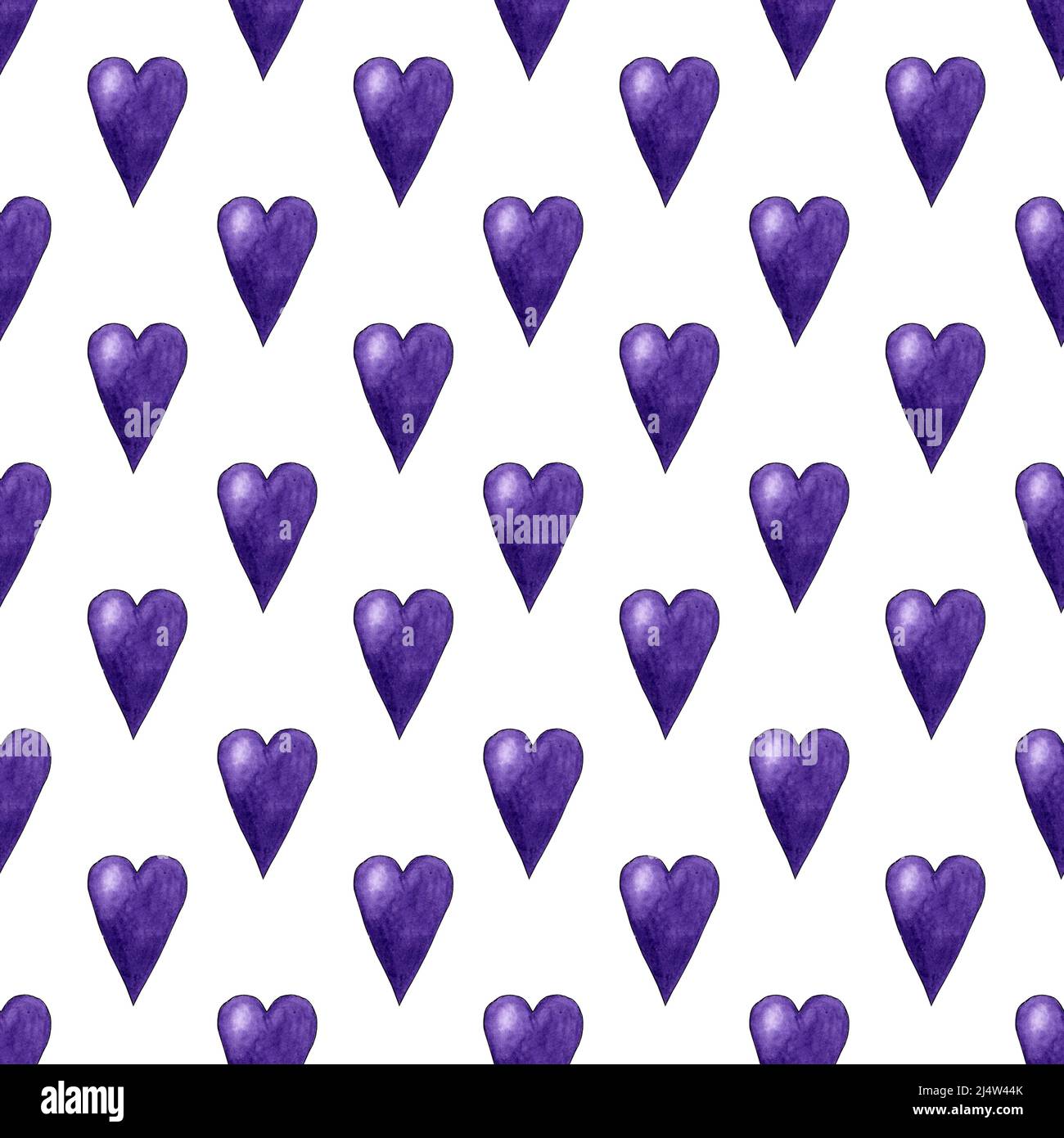 Watercolor illustration of purple heart pattern doodle. Festive card ...