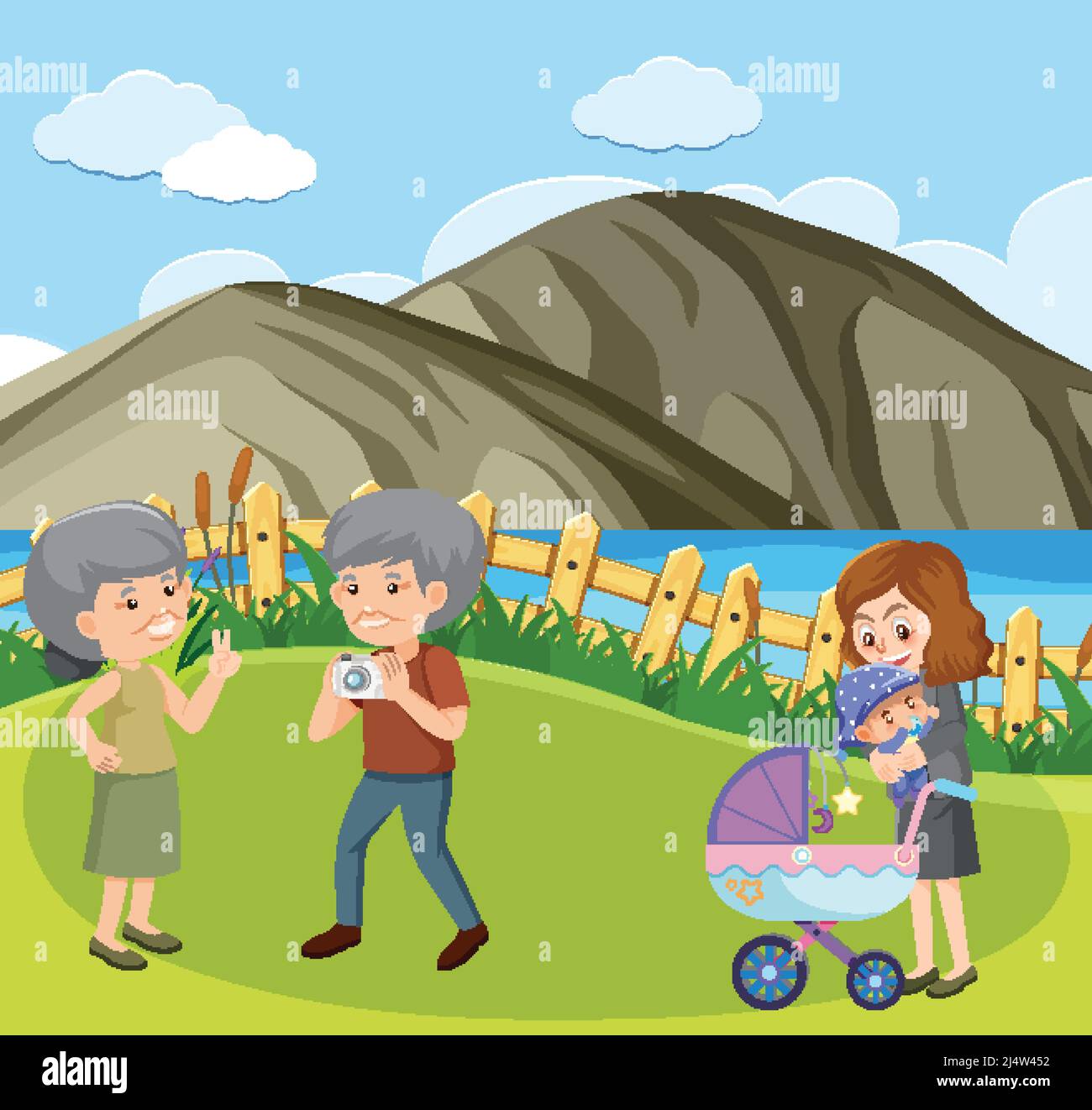 Outdoor park scene with people cartoon character illustration Stock ...