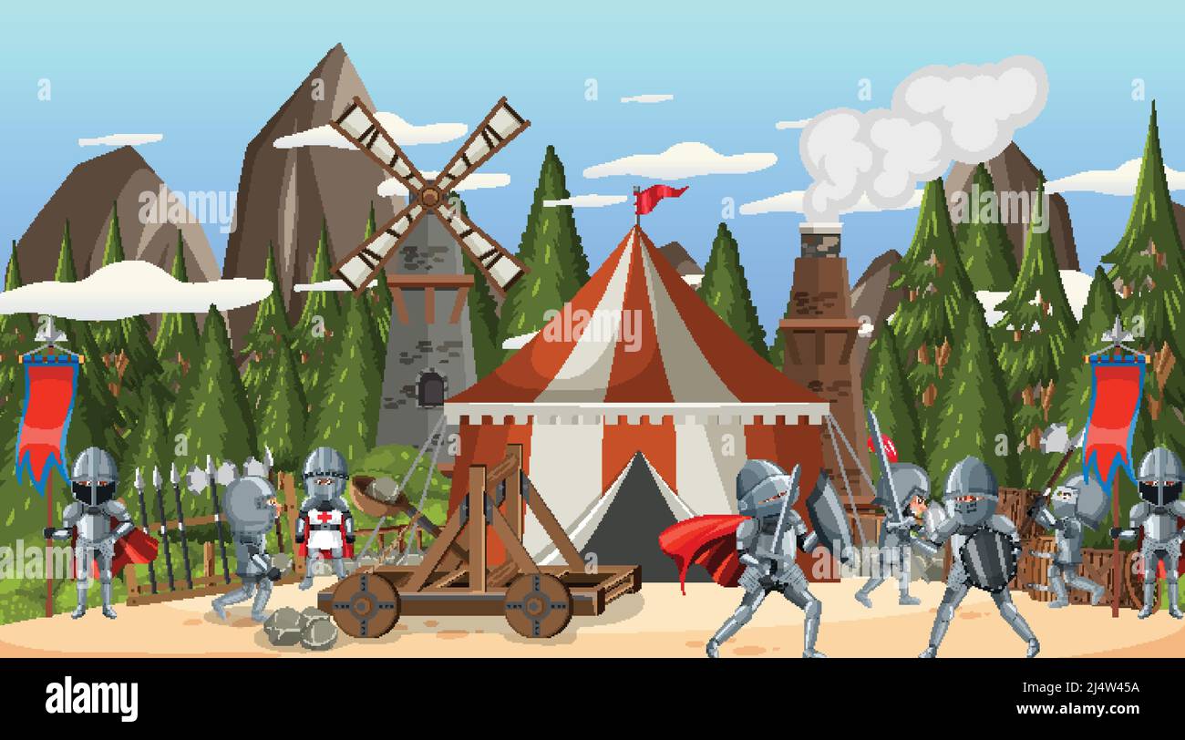 Medieval town scene with villagers illustration Stock Vector Image ...