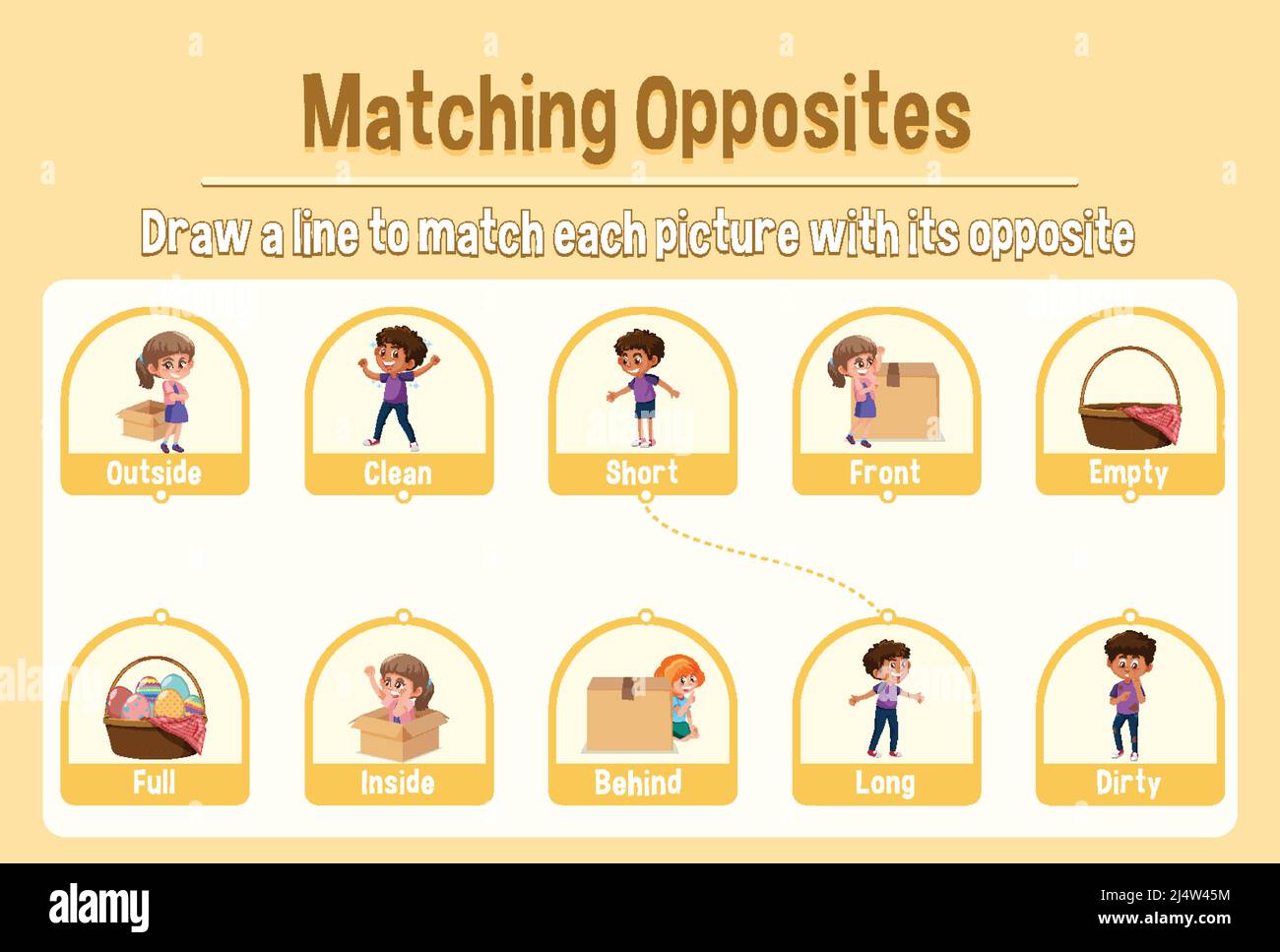 Matching opposite words worksheet for kids illustration Stock Vector ...