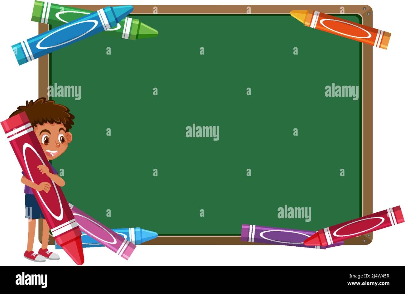 Empty board template with children cartoon character illustration Stock ...