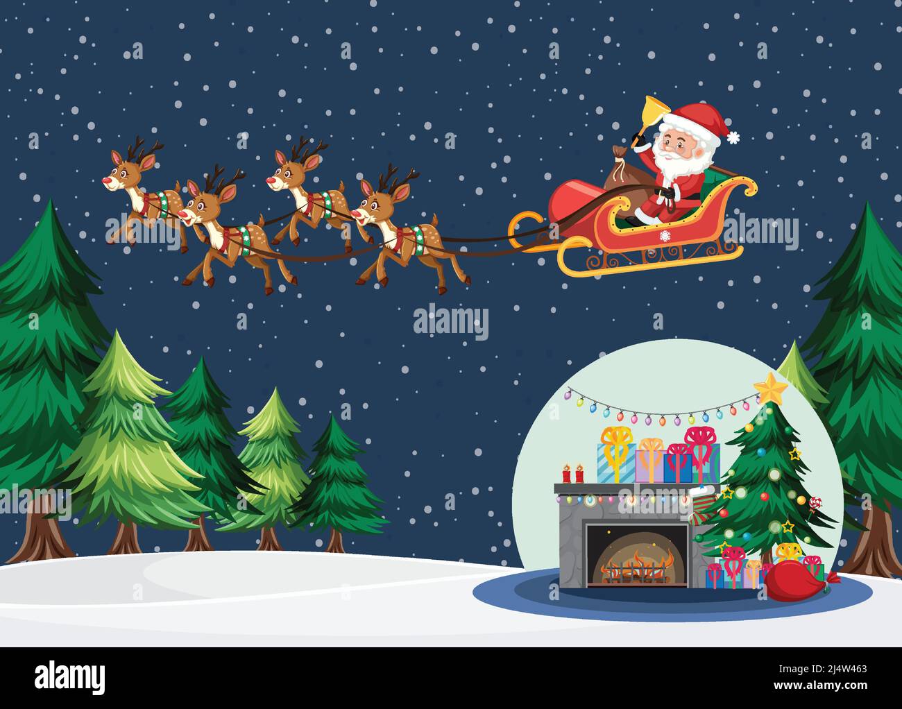 Christmas holidays with Santa on sleigh illustration Stock Vector Image ...